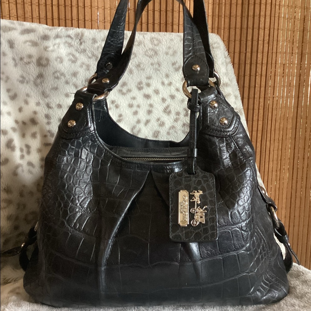 Coach Maggie Madison Leather Croc Embossed Handbag - Gem